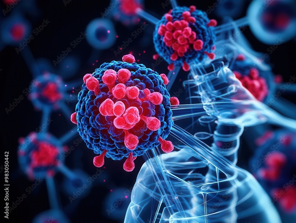 Lymphatic system network with cancerous nodes highlighted, intricate ...