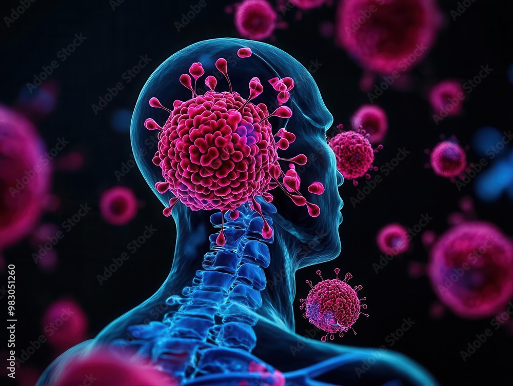 Lymphatic system network with cancerous nodes highlighted, intricate ...