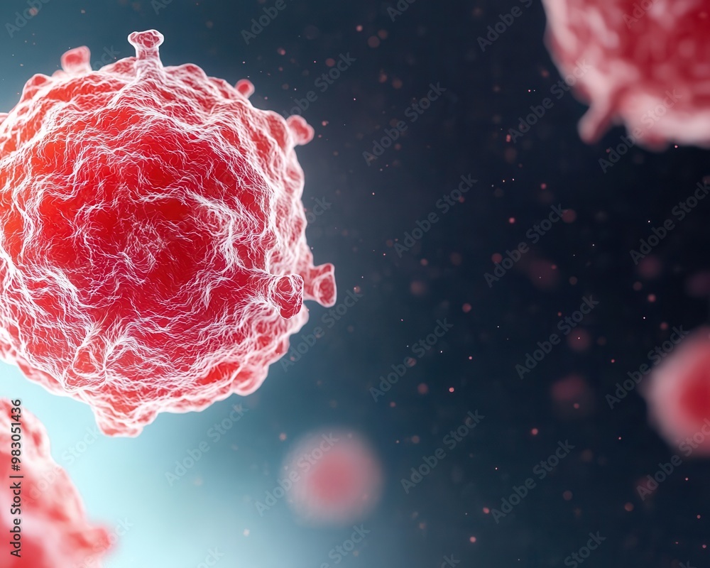 Detailed microscopic view of lymphoma cell division, vibrant and ...