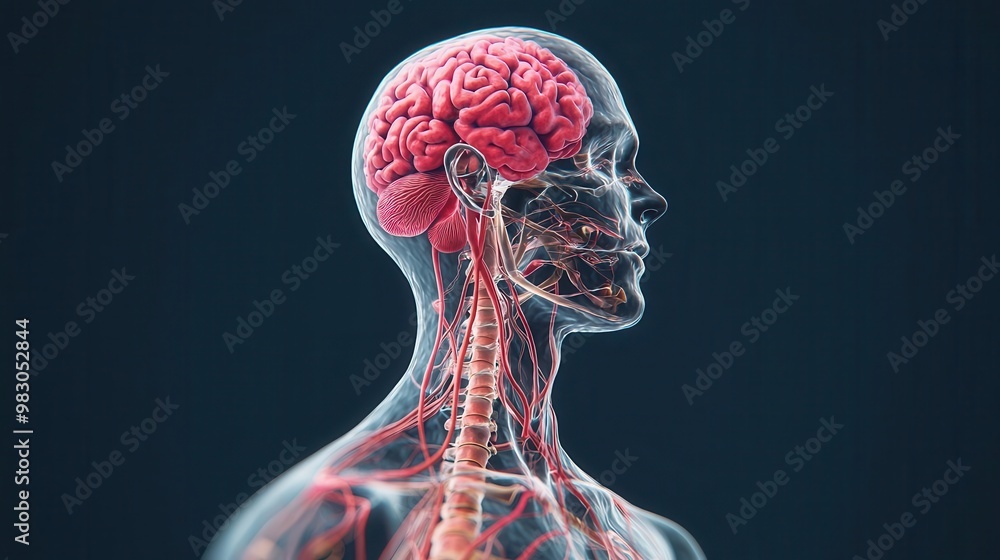 Human lymphatic system with a focus on a single cancerous node, medical ...