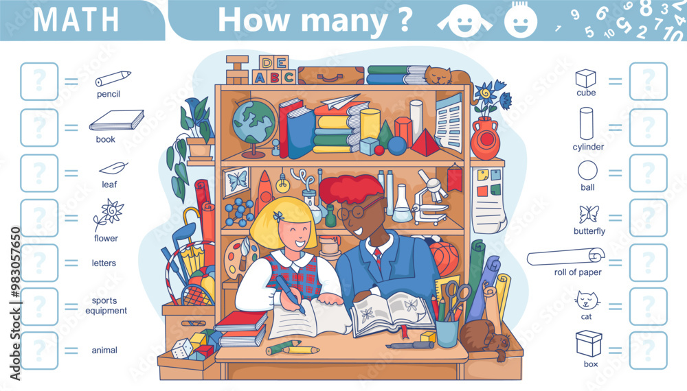 Counting math game for kids. Find and count hidden objects in the ...