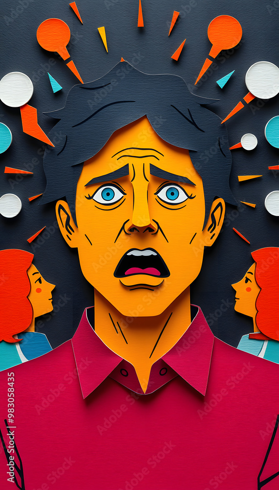 Social phobia anxiety disorder, SAD. Conceptual colourful illustration ...