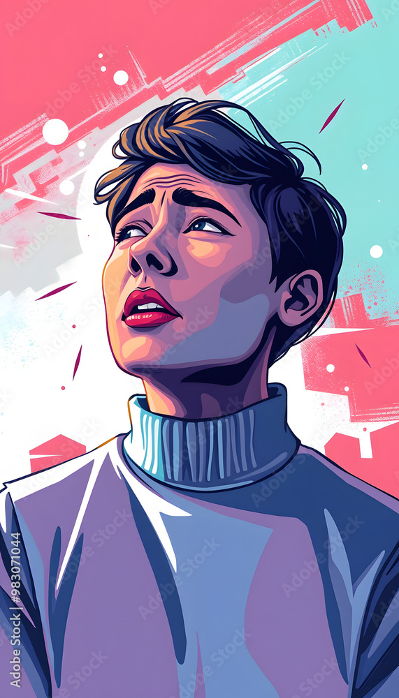 Social phobia anxiety disorder, SAD. Conceptual colourful illustration ...