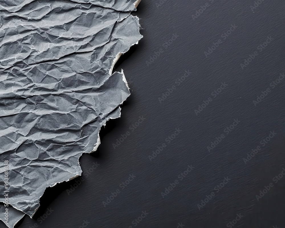 Grungy, torn paper with heavy folds and paint splashes, dark and ...