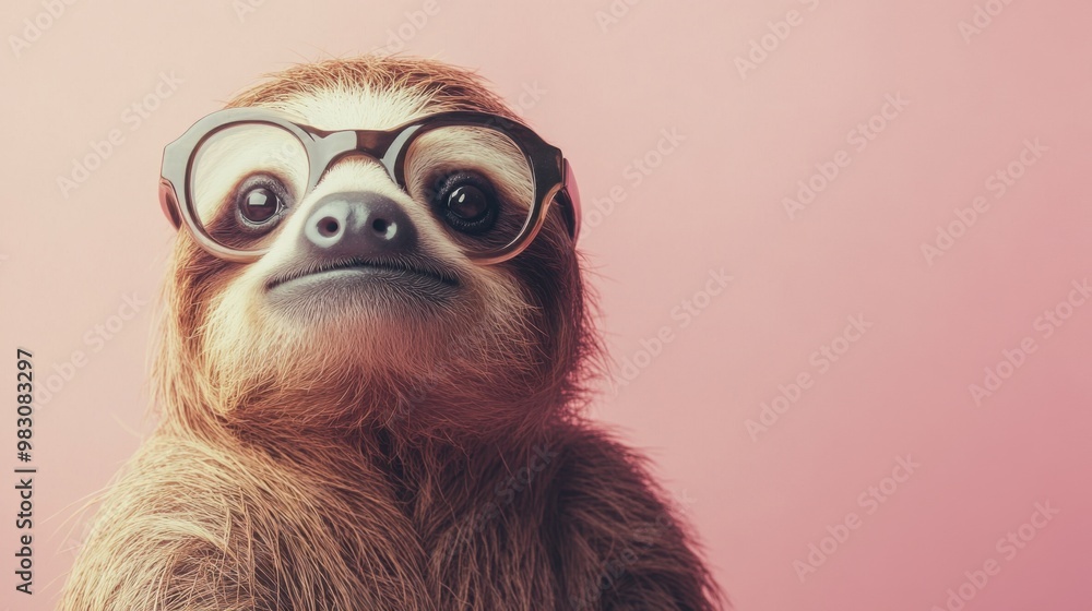 Sloth in librarian glasses using inkwell on a buttercream background ...