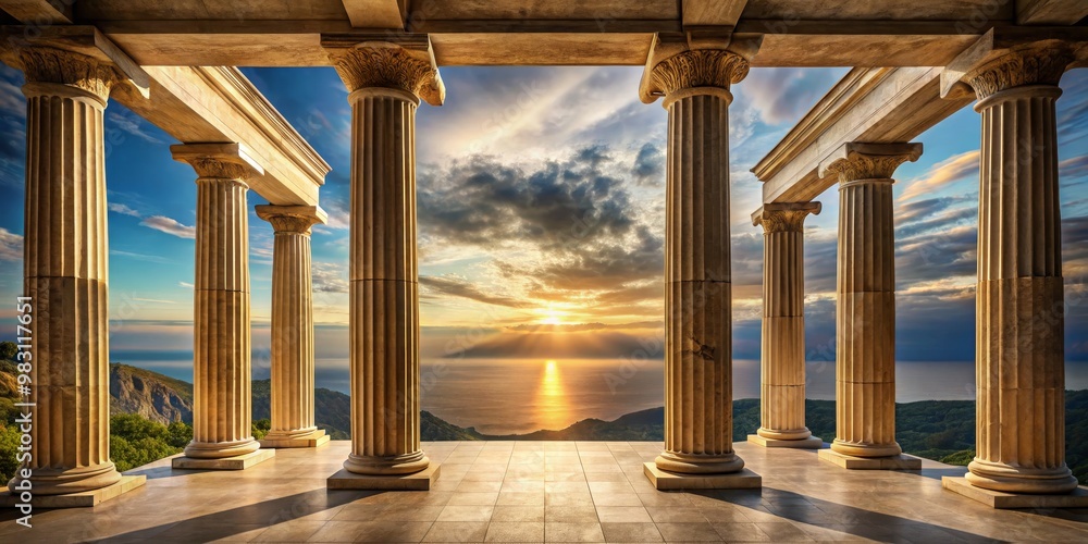 Golden Hour View Through Ancient Columns, Greece, Sunset, Architecture ...