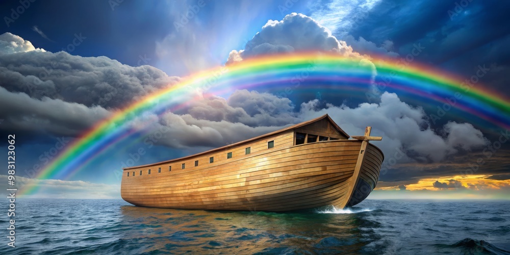 The Ark of the Covenant Sails Through a Rainbow, Noah, Bible Story ...