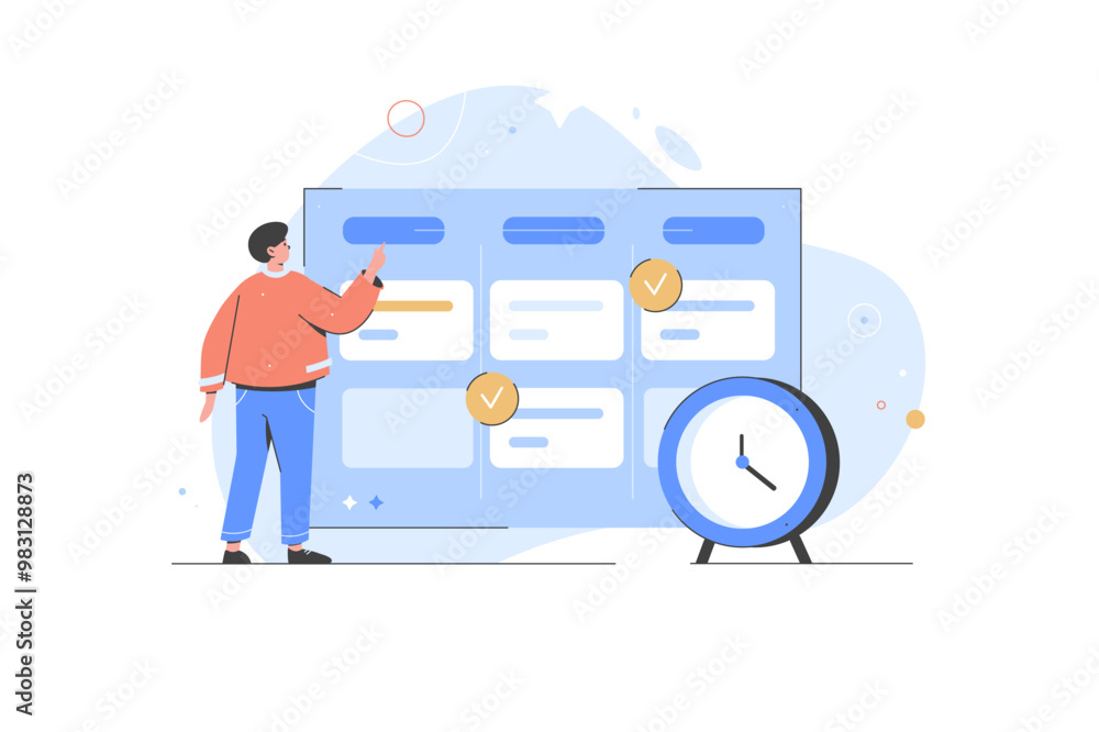 Vetor de Schedule planning. Vector flat illustration banner. Work tasks ...