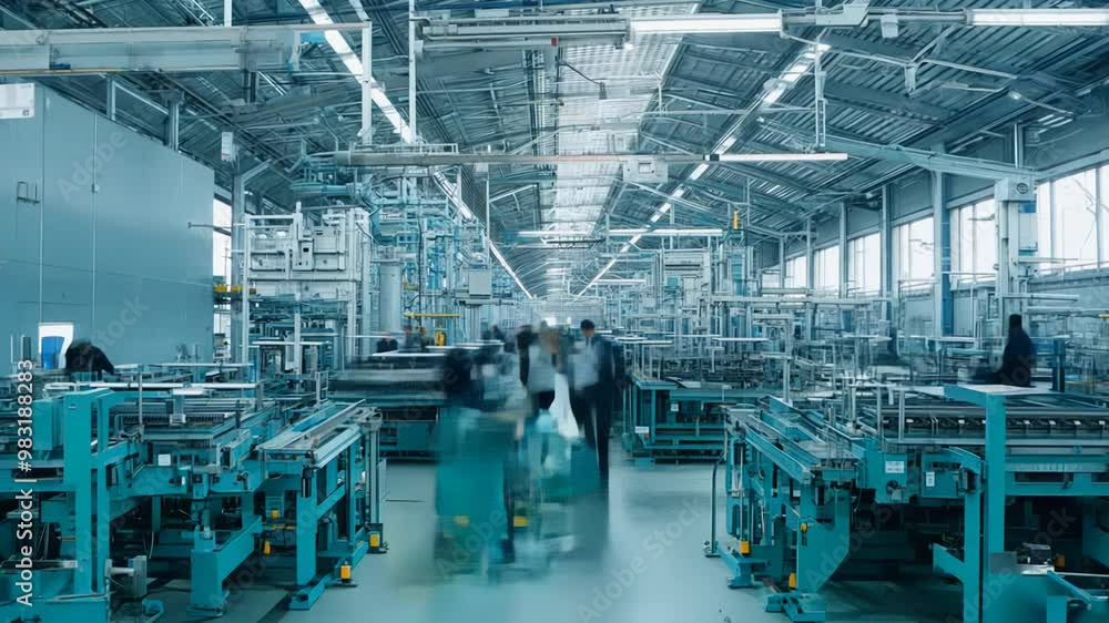 Watch as a factory shop comes to life with machinery operating and ...