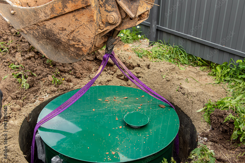 Installing septic tank in a country house. Autonomous sewerage system ...