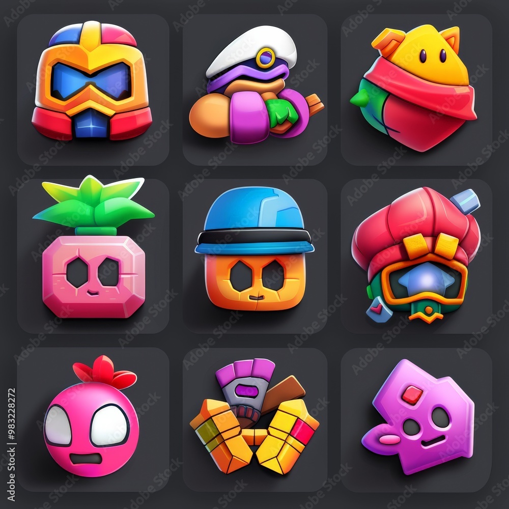 The icons in the UI style of Brawl Stars are very 3D cool, edgy, and ...