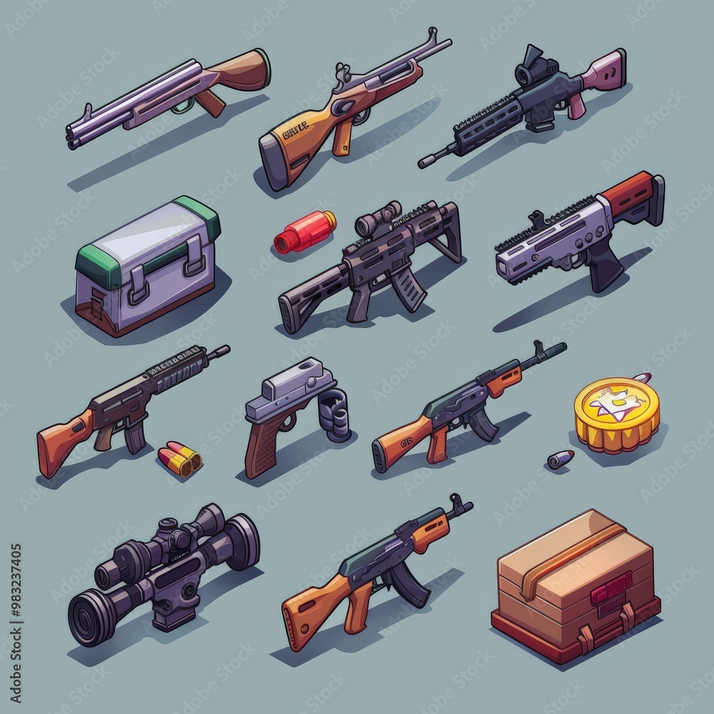 UI HUD 3D game icons of gun clip rifle magazine mag reloading reload ...