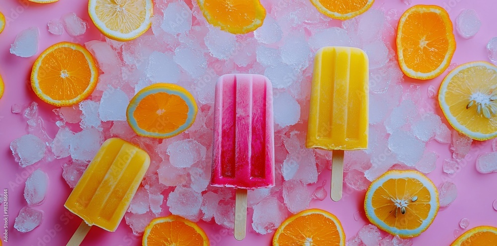 Ice pops flavored with rainbow fruit. Cool down on a hot summer day ...