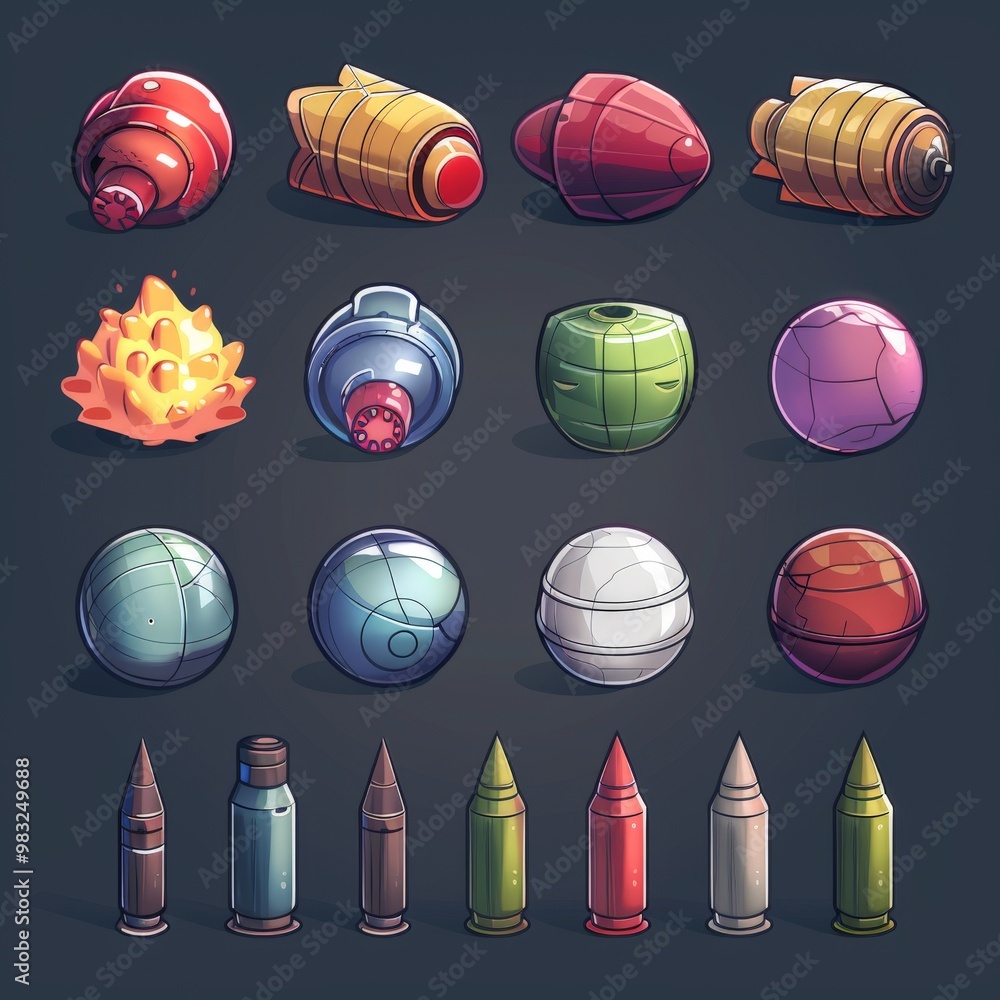 UI HUD 3D game icons of poison toxic venom projectiles ammo bullets ...