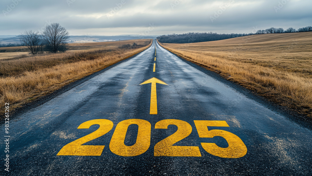 Road to 2025 with an empty road with written 2025 and arrow pointing ...