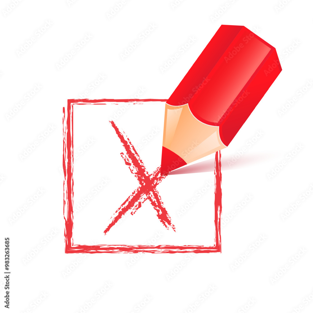 Red Pencil with Red Cross isolated on white background symbolizing ...