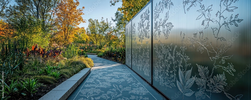 An aluminum siding walkway in a botanical garden, featuring etched ...