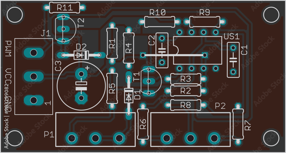 Vector printed circuit board of electronic device with components of ...