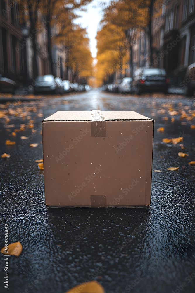 Cardboard Box in Urban Street Setting Depicts Moving, Delivery, and ...