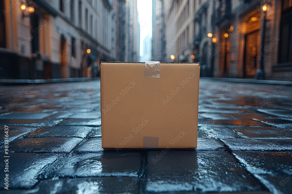 Cardboard Box in Urban Street Setting Depicts Moving, Delivery, and ...