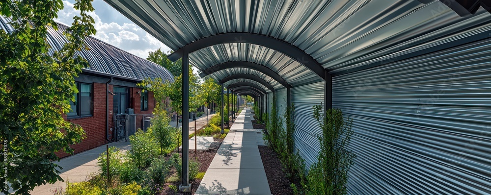 An urban renewal project featuring a series of aluminum siding-covered ...