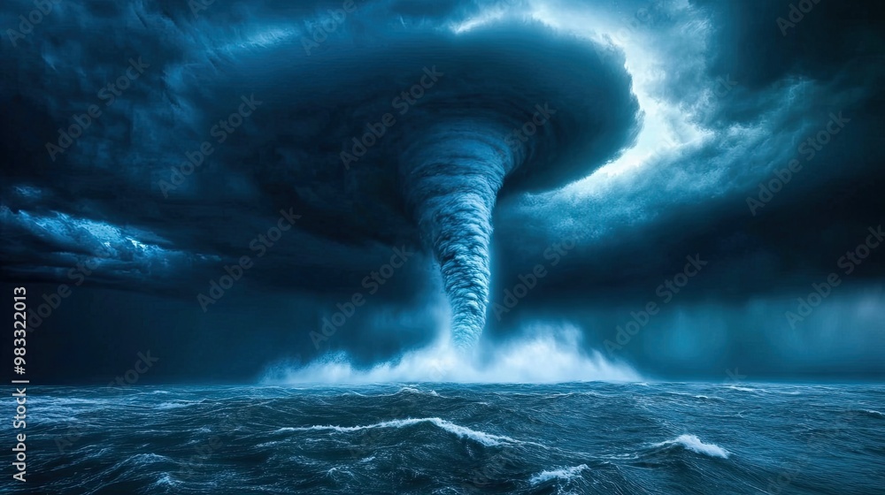 The impending whirlwind of a water tornado. The dramatic sky above the ...