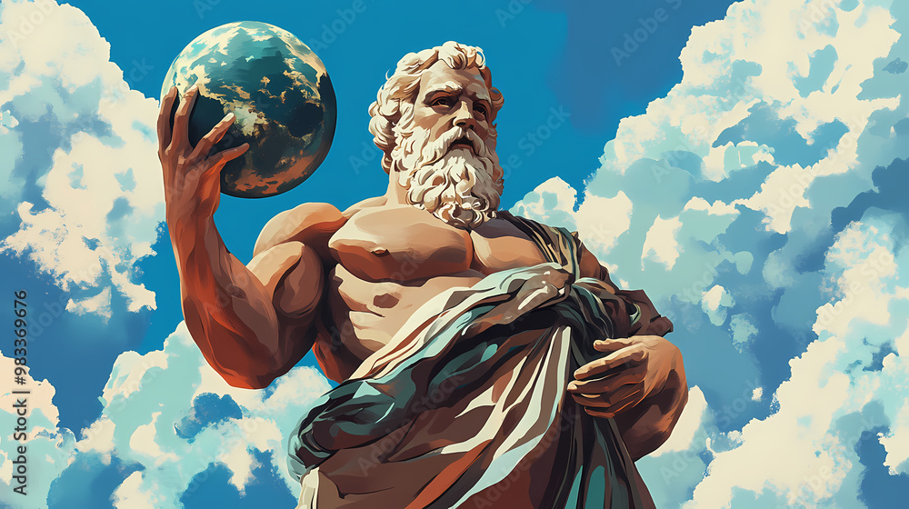 Atlas, the titan, holds the celestial globe, gods, god of the greek ...
