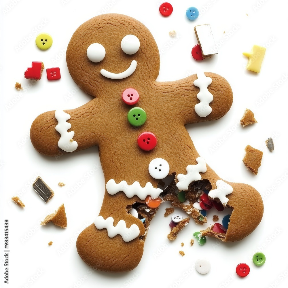 Funny cracked gingerbread man design as a funny shattered cookie as a ...