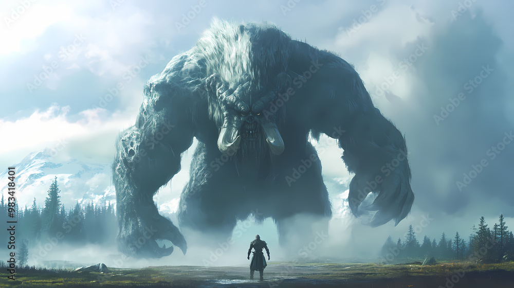 Norse myth features a colossal fantasy creature known as a giant monster. concept norse ...