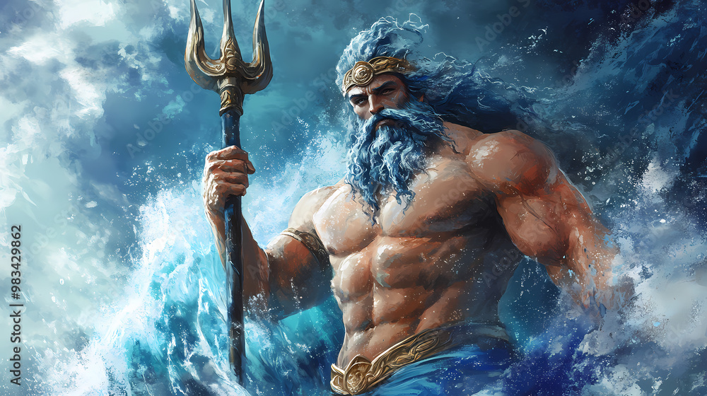 Poseidon greek sea god one of twelve olympians son of kronos. concept ...