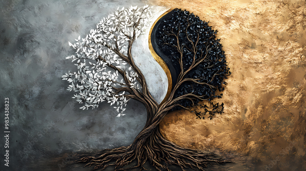 Ying yang concept of balance yggdrasil tree of life norse mythology ...