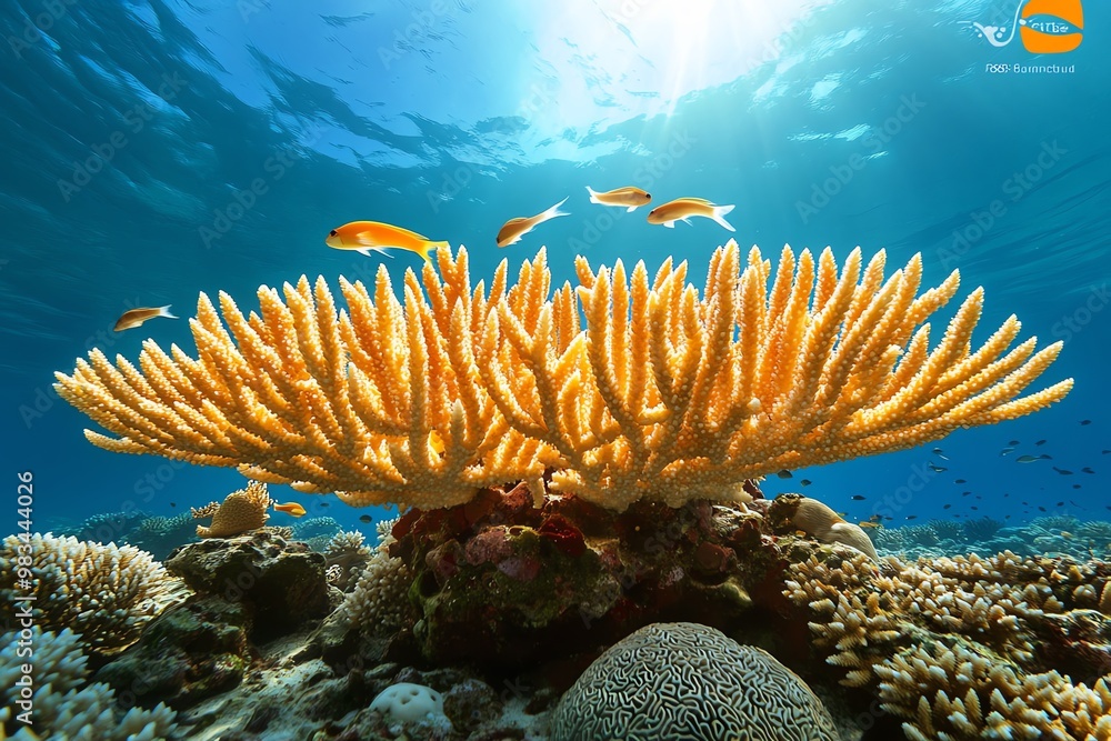 Vibrant coral heads, with fish weaving in and out of the coral ...