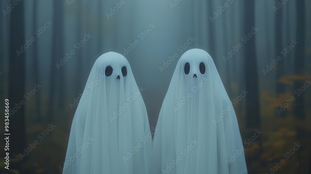 Japanese folklore ghosts and Halloween spirits walking side by side in ...