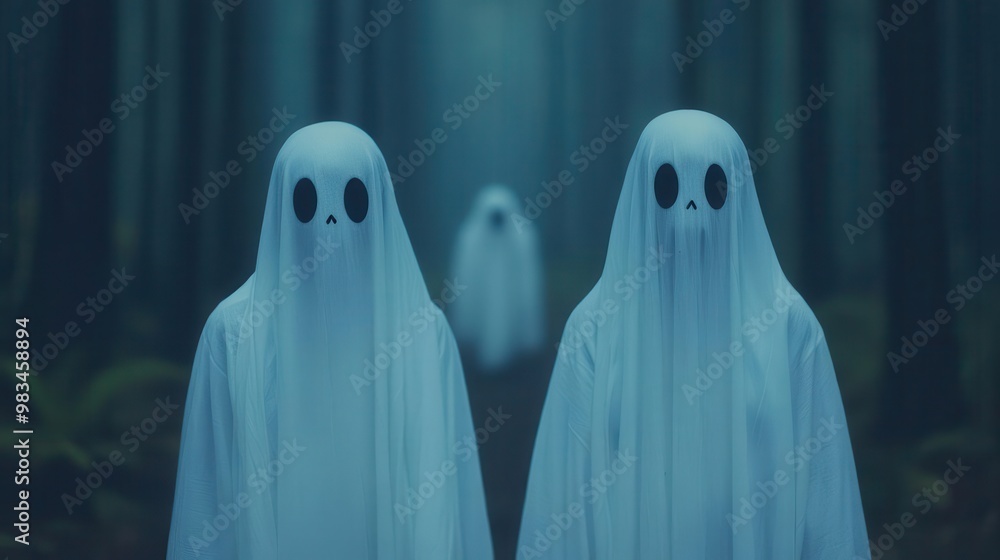 Japanese folklore ghosts and Halloween spirits walking side by side in ...