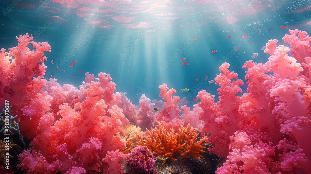 Beautiful tropical coral reef illuminated by sunlight, with a vibrant ...