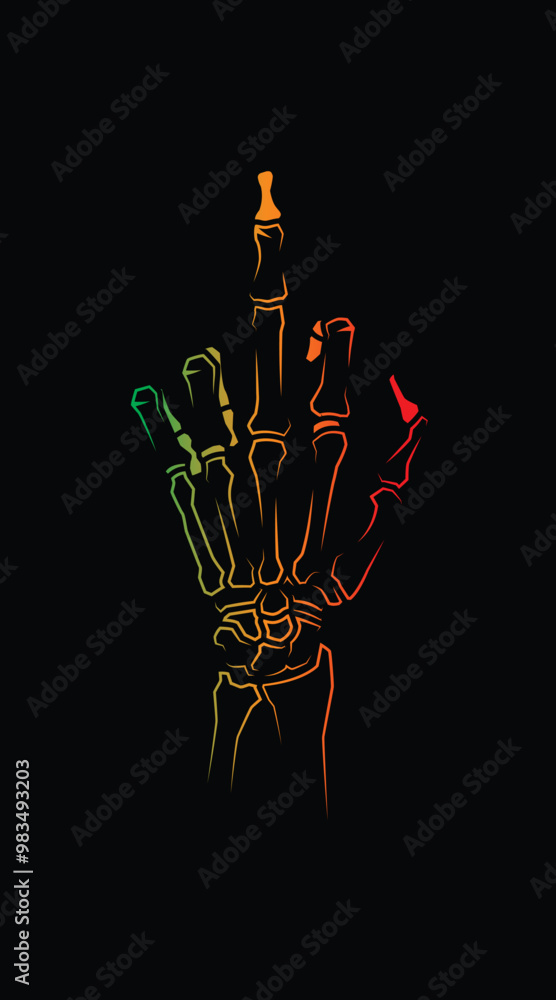 Skeleton of a hand with the middle finger raised. Original vector ...