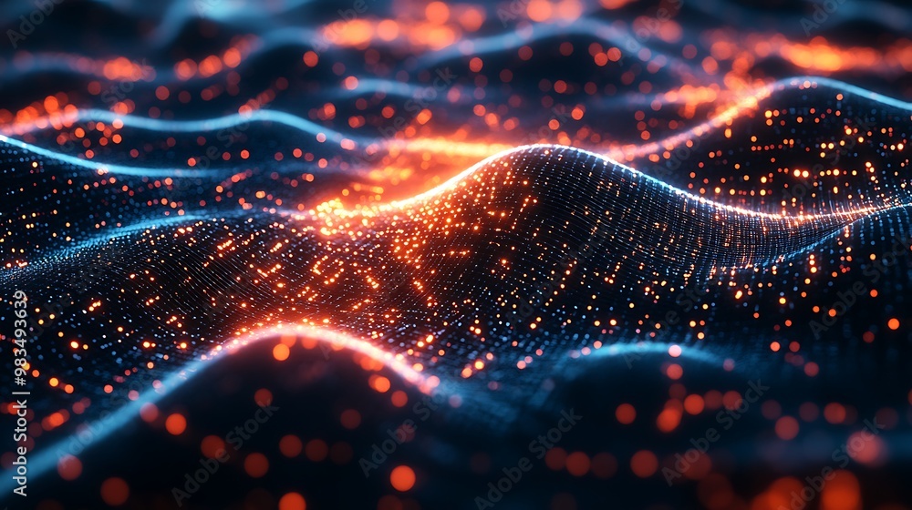 A 3D visualization of a blockchain network, with glowing lines and ...