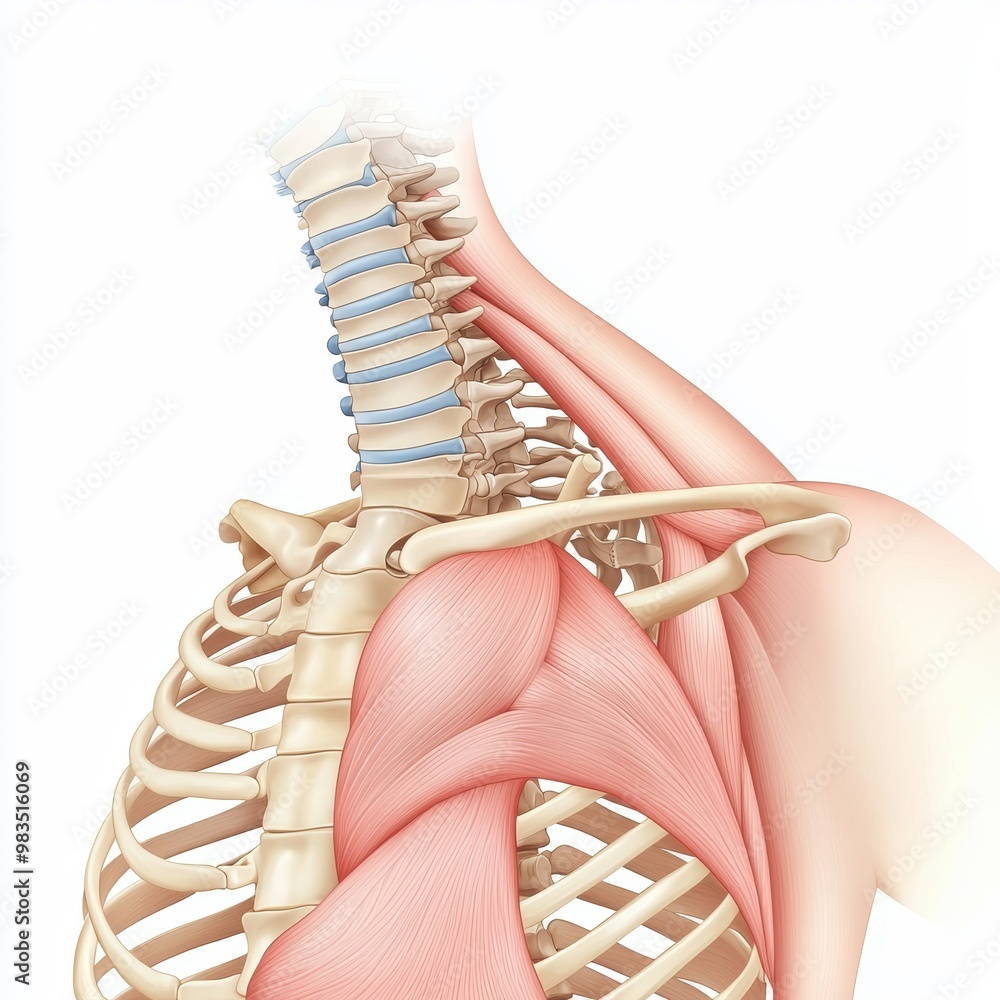 Detailed anatomical illustration of the human shoulder, highlighting ...