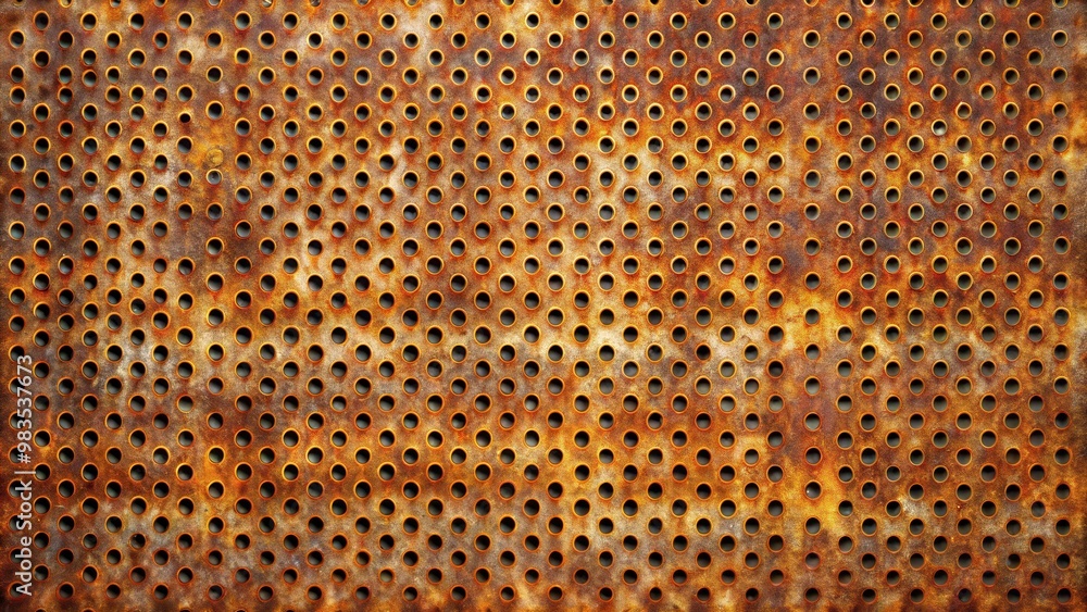 Rusty perforated metal sheet texture with corroded holes for background ...