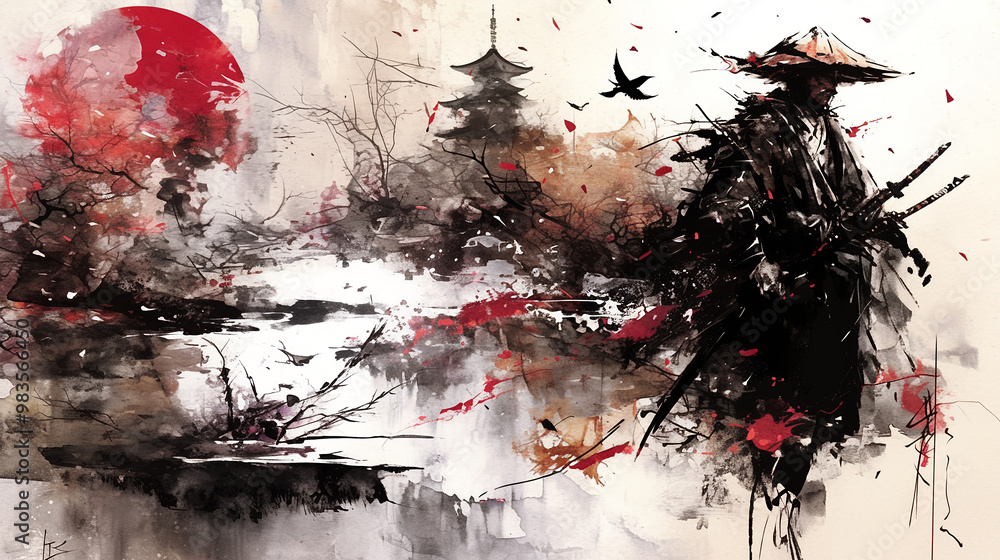 Samurai, sumi-e, ink painting, Japanese painting, Edo period, Meiji ...