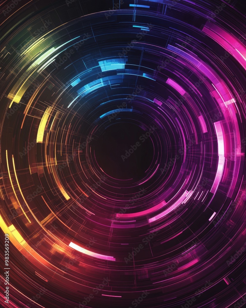 Fantasy dark rainbow abstract circular background featuring digital ...