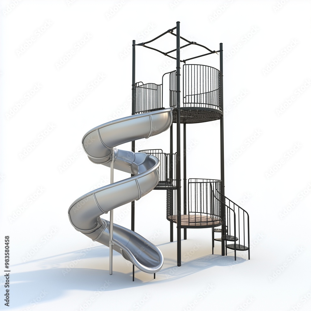 Playground Featuring Spiral Slide and Monkey Bars for Outdoor Fun Stock ...