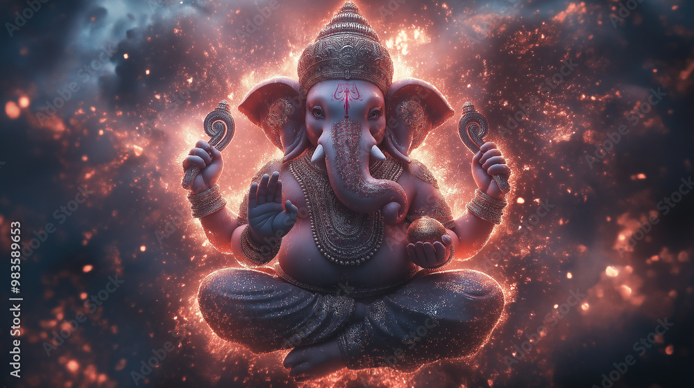Floating Ganesh: A serene image of Lord Ganesh floating in space with ...