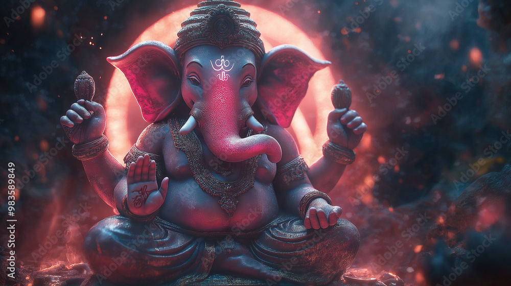 Ganesh with Om Symbol: Lord Ganesh with the sacred "Om" symbol in the ...