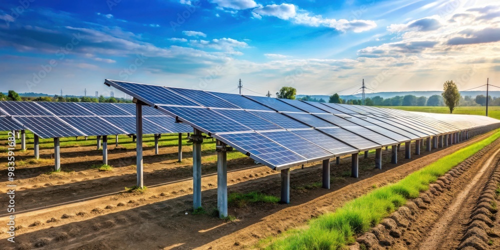 Screw pile solar farm installation for renewable energy production in ...