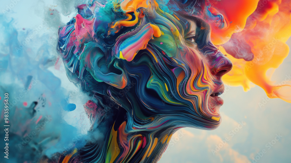 A surreal figure made entirely of shifting colors, blending vibrant ...