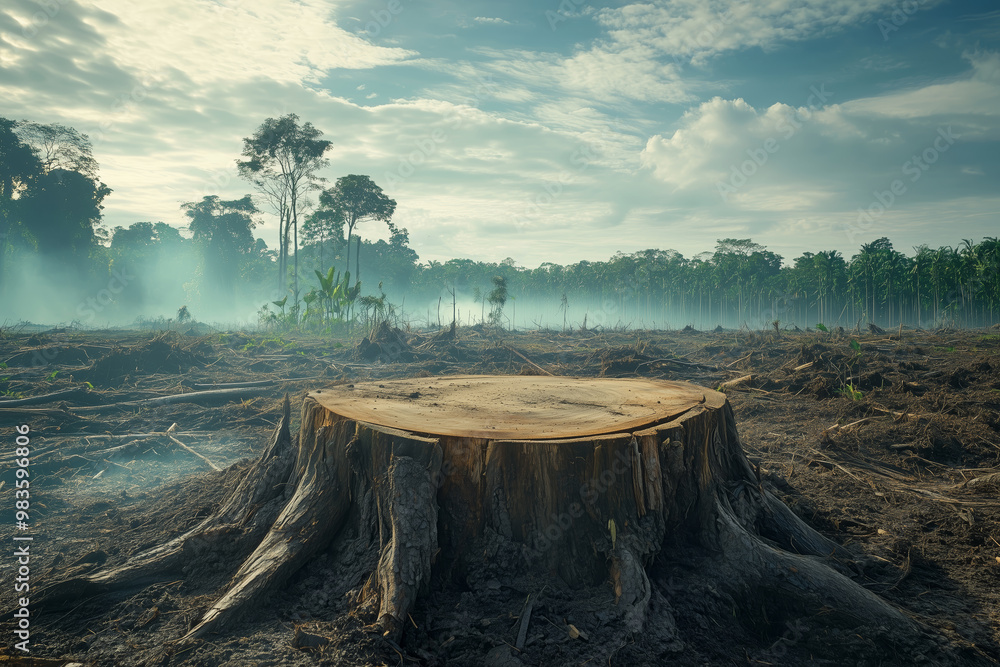 Silent Witness: A lone tree stump stands sentinel in a razed rainforest ...
