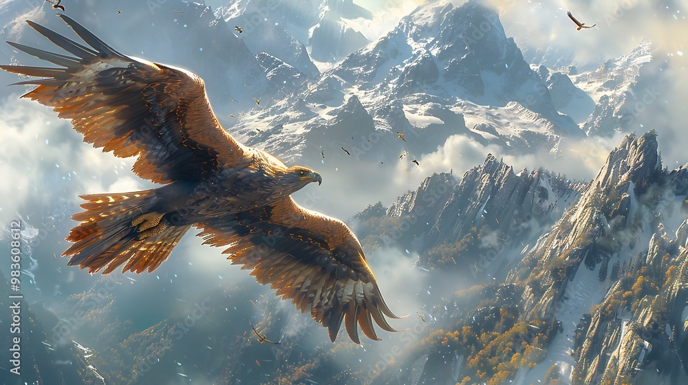 Myth of the Roc a gigantic bird soaring above the mountains ancient ...