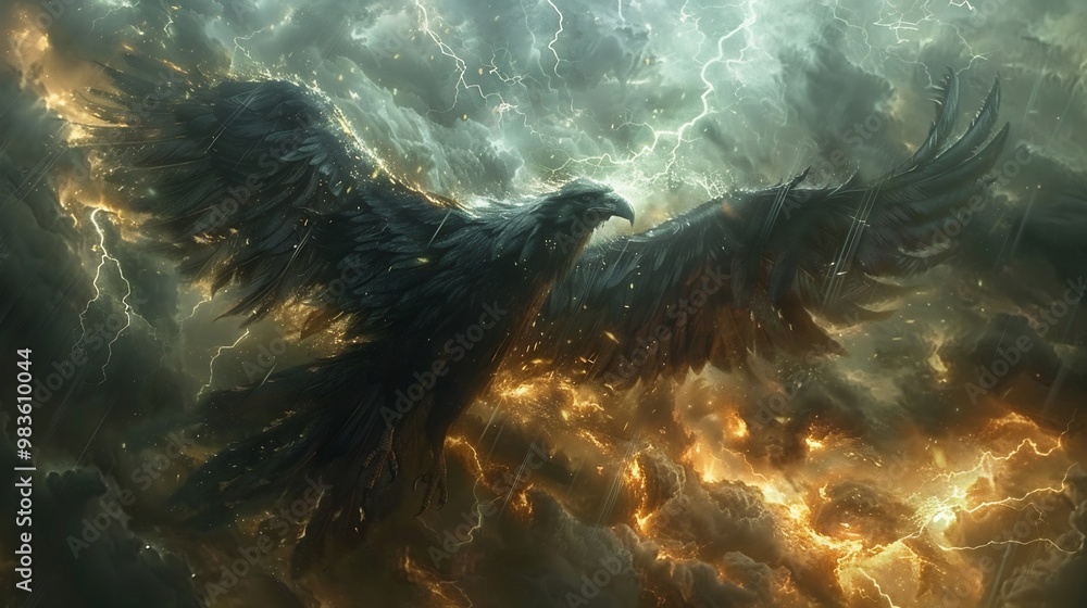 Myth of the Thunderbird a giant bird with the power to create storms ...