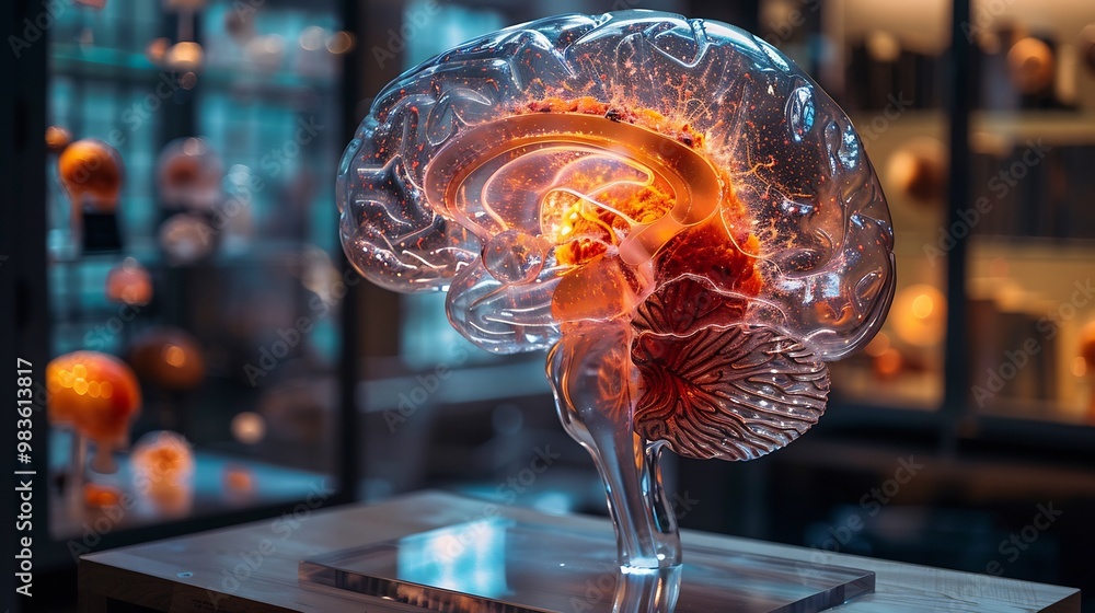 Beautifully illuminated brain scan image displayed on a lightbox ...